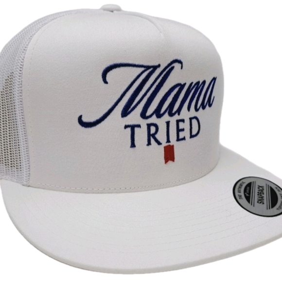 Accessories | Mama Tried Flat Bill Trucker Mesh Snapback White Hat Cap ...